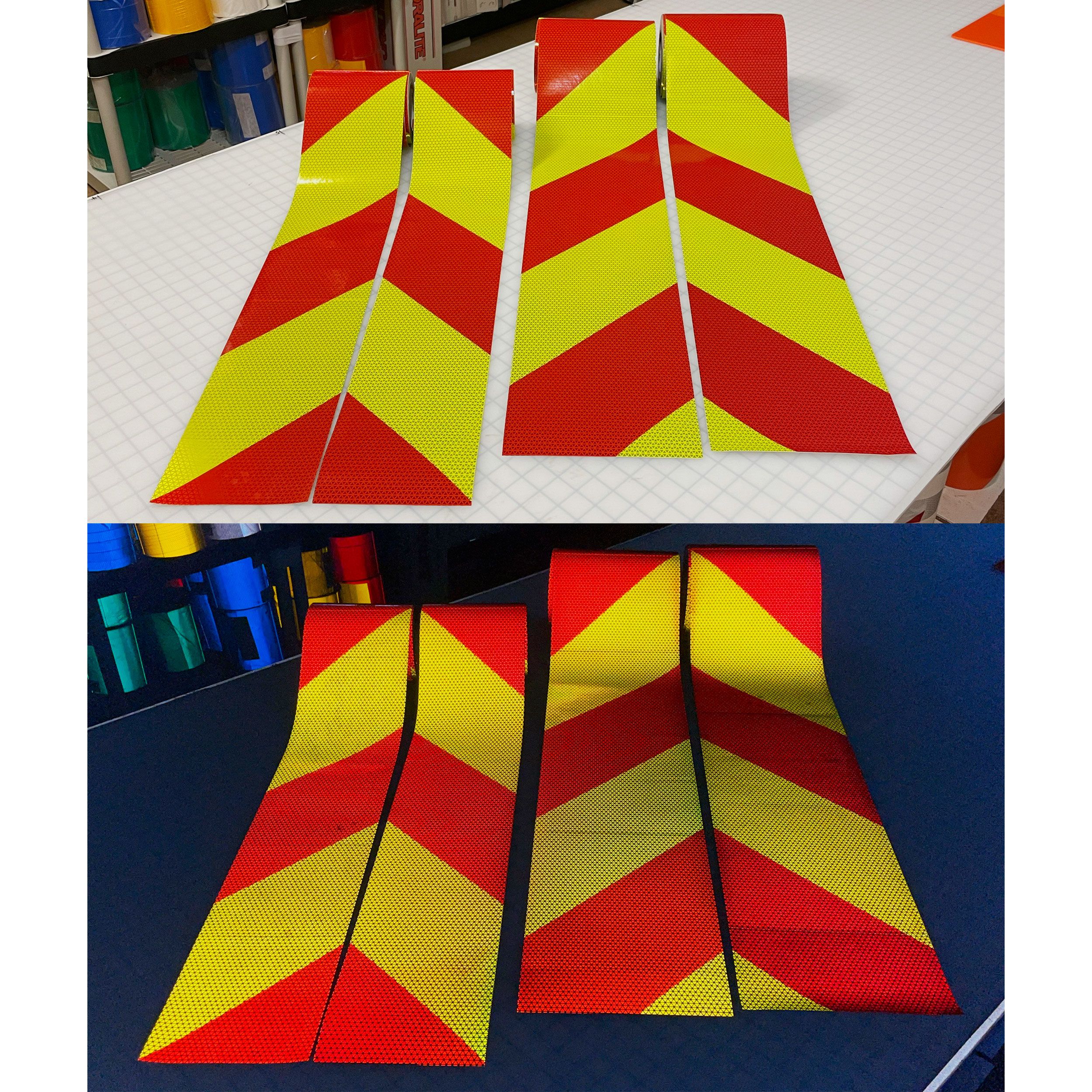 V98 Pre-Striped Lime & Red Slanted Chevon Rolls - 30 Foot - Oralite ...